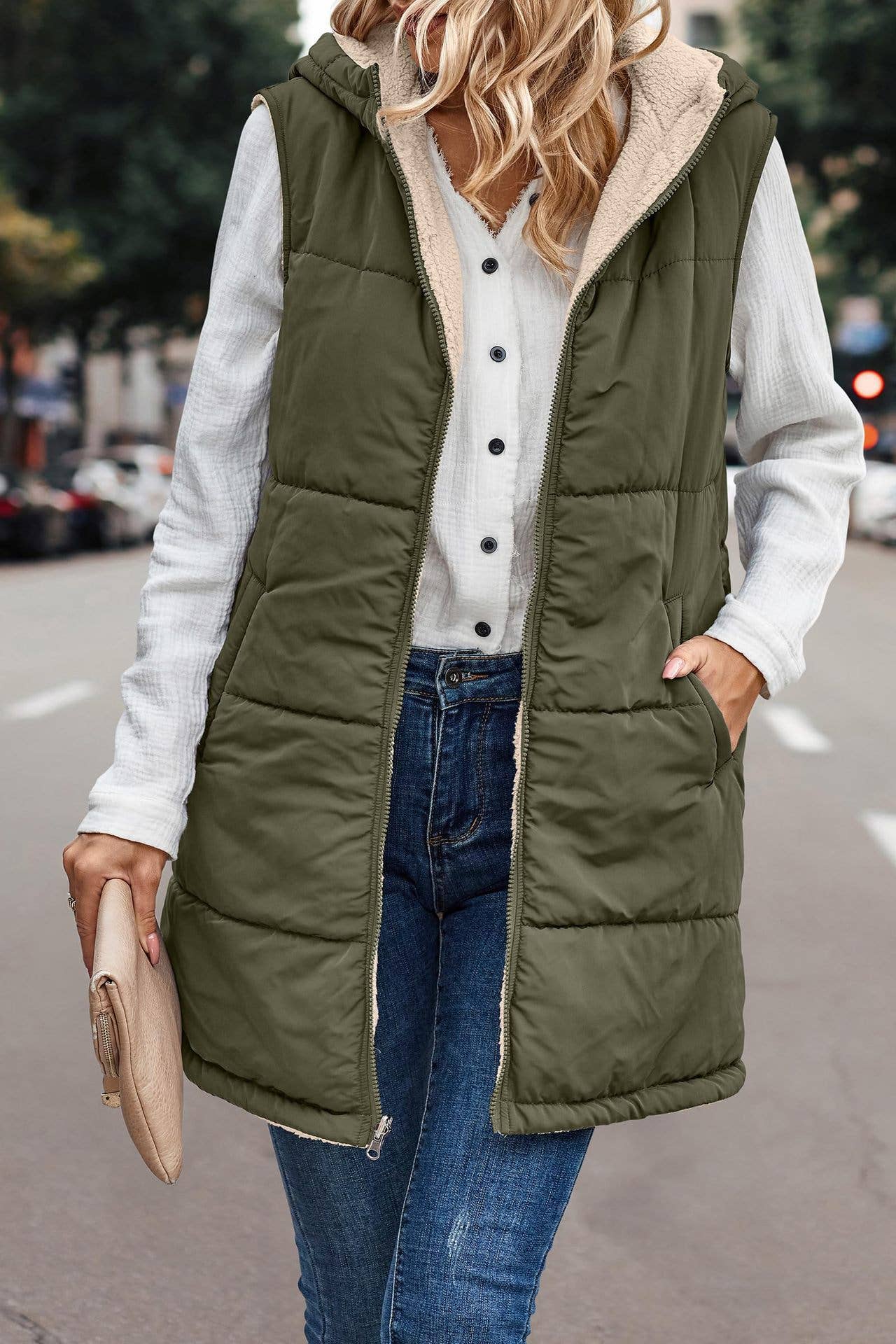 Reversible Plain Hooded Quilted Midi Vest – Daisy Mae Boutique